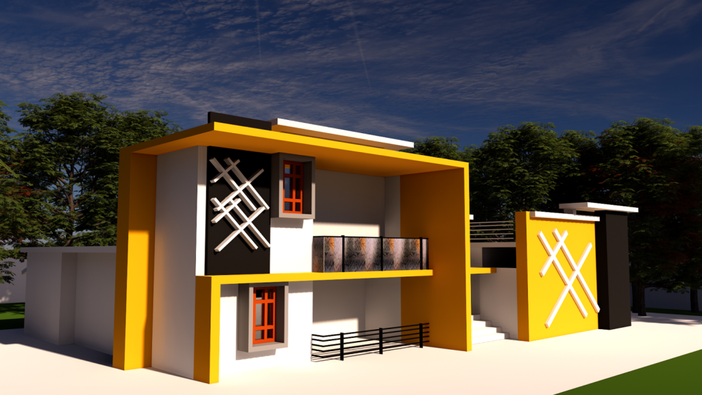 Normal villa plan and elevation :3D LABS