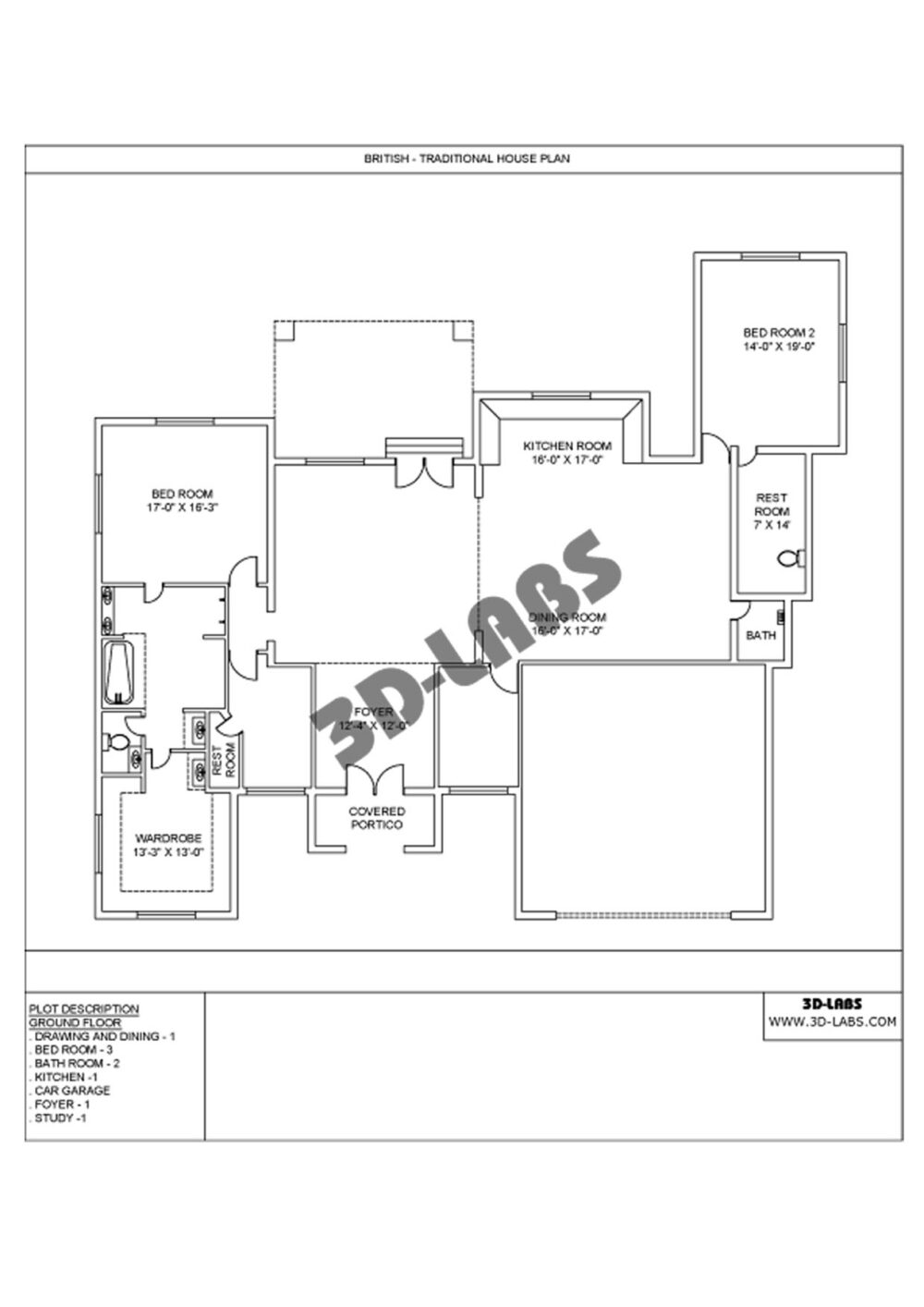 Traditional House Plan-314 - 3D-LABS