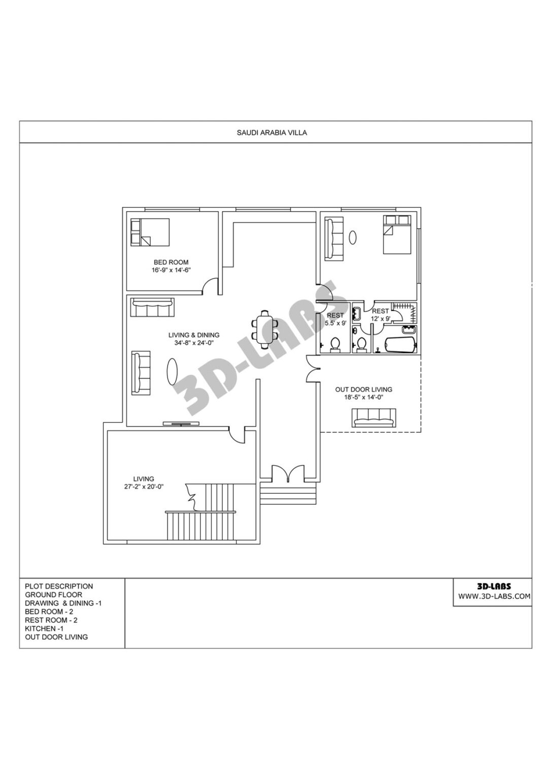 Normal villa plan and elevation :3D LABS